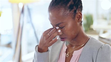 Black Woman Headache And Pain In Business Office Fatigue Or Tired