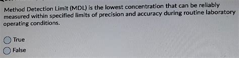 Solved Method Detection Limit Mdl Is The Lowest
