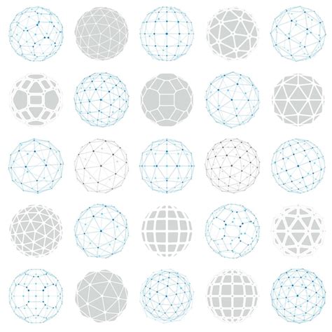 Premium Vector Set Of Perspective Technology Shapes Polygonal Wireframe Objects Collection