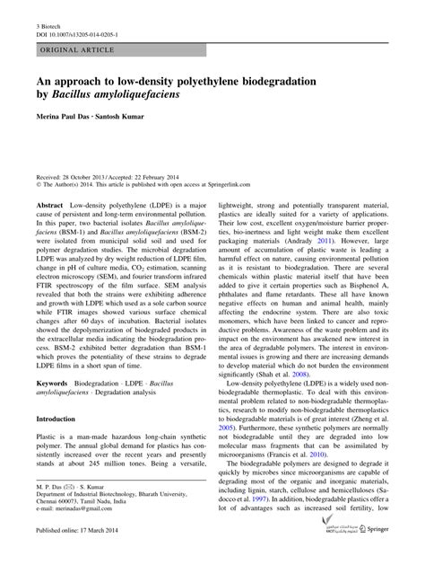Pdf An Approach To Low Density Polyethylene Biodegradation By