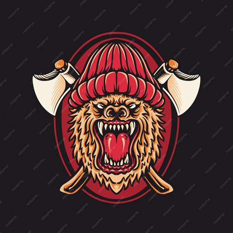 Gorro De Urso Com Ilustração Vetorial De Machado Vetor Premium
