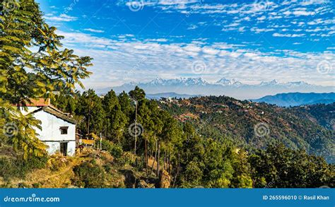Panoramic Beautiful View Of Mount Trisul Nanda Devi With The Beautiful Sky On The Way To Binsar