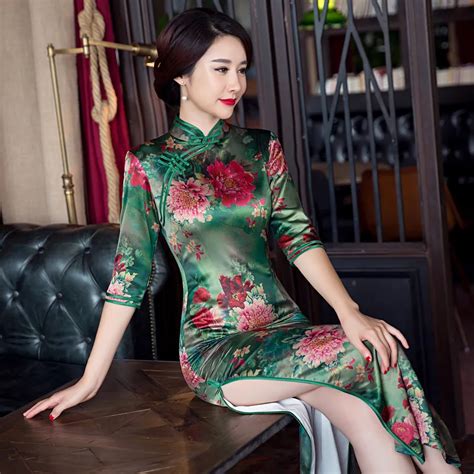 Satin Silk Chinese Traditional Cheongsam Wedding Evening Wrap Dress Full Length High Slit Qipao