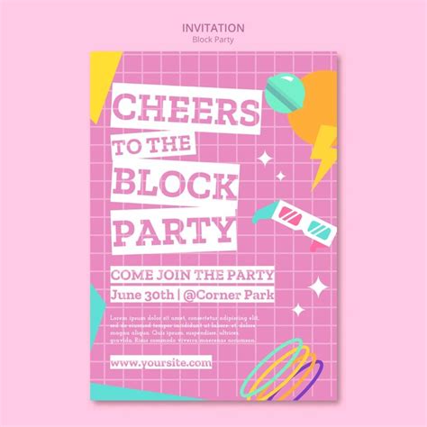 Premium Psd Flat Design Block Party Invitation Template