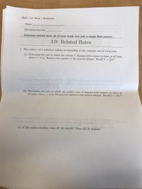 Solved Math 1131 Week 7 Worksheet Name Discussion Section Chegg