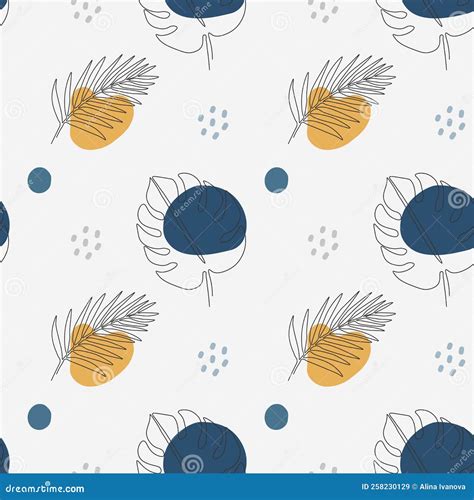 Seamless Pattern With Palm Leaves On White Background Continuous One
