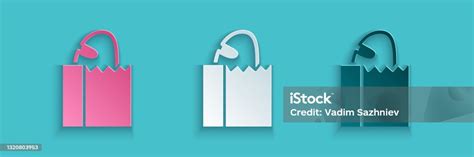 종이 잘라 종이 봉투 빵 덩어리 아이콘은 파란색 배경에 격리 종이 아트 스타일 벡터 가방에 대한 스톡 벡터 아트 및 기타 이미지 가방 개념 건강한 생활방식 Istock