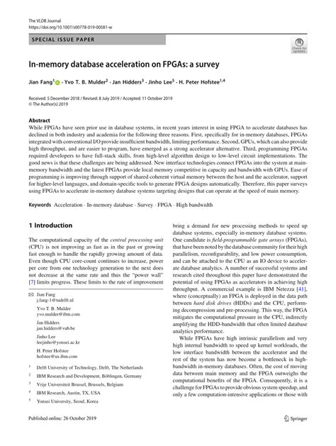 Pdf In Memory Database Acceleration On Fpgas A Survey