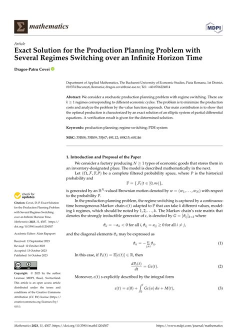 pdf exact solution for the production planning problem with several regimes switching over an