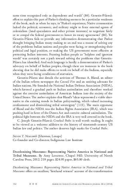 Pdf Decolonizing Museums Representing Native America In National And