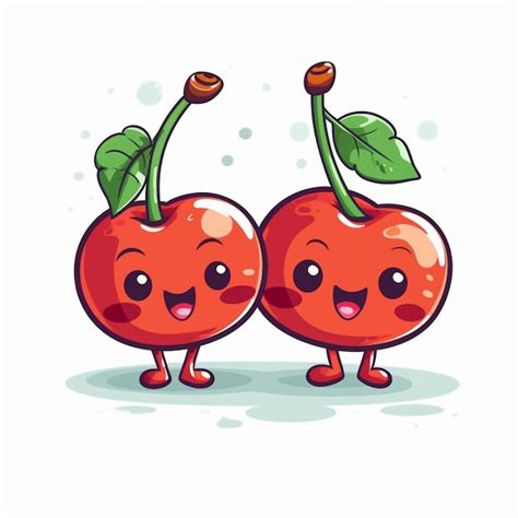 Premium Ai Image Cartoon Cherry Characters With A Happy Face And A Leaf On Their Heads