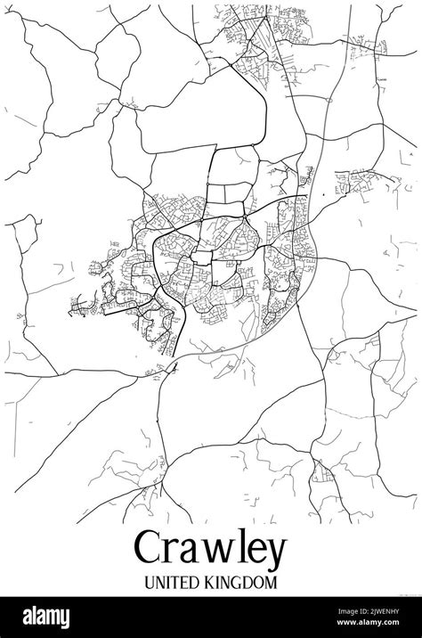 Black And White Classic Urban Map Of Crawley United Kingdomthis Map
