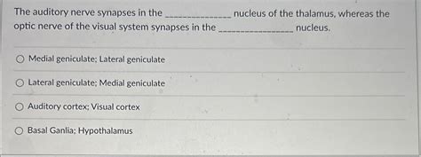 Solved The Auditory Nerve Synapses In The Nucleus Of The Chegg