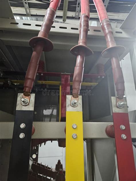 Termination Of Electrical Cables On Medium Voltage Electrical Panel Busbars Stock Image Image