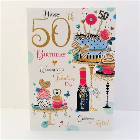 Large Luxury Handmade 50th Birthday Card Female Uk