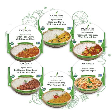 Food Earth Indian Ready To Eat Meals 6 Flavor Variety Pack Packaged