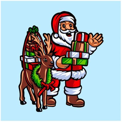 Premium Vector Santa Claus And Reindeer Give Happiness