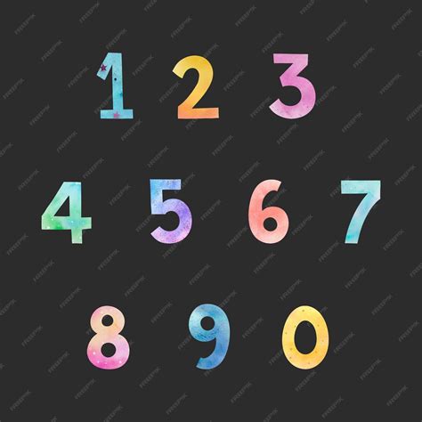 수채화 파스텔 숫자 세트 벡터 무료 벡터