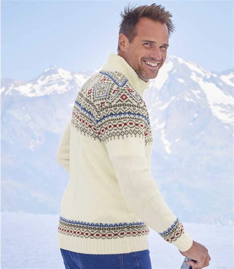 Mens Ecru Patterned Jumper Atlas For Men