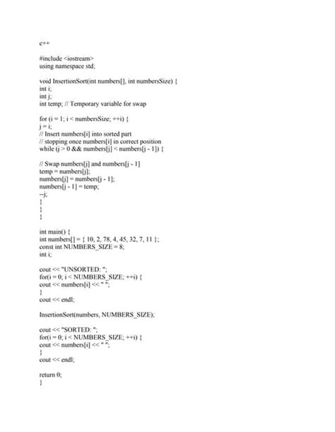 C Include Iostream Using Namespace Std Void Insertionsortint Nupdf