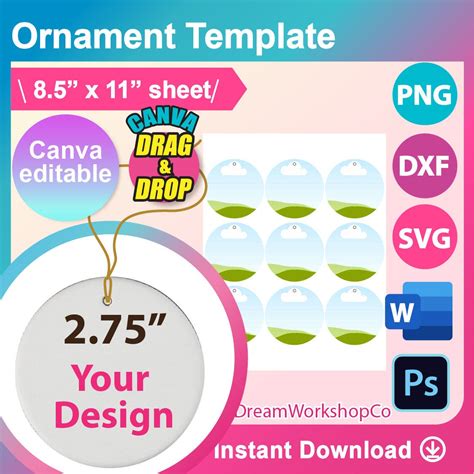 2 75 Round Ceramic Ornament Template Ceramic Ornament Template For Sublimation Circle Tag