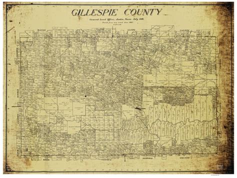 Gillespie County Texas 1887 1918 Old Wall Map Reprint Etsy