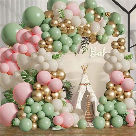 Kit Ghirlanda Di Palloncini In Salvia Verde E Rosa Con 133 Pezzi Di