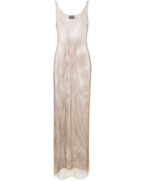 Santa Brands Sydney Crystal Mesh Maxi Dress In Natural Lyst