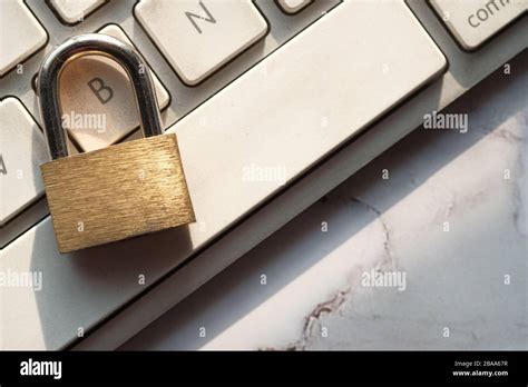 Cyber Safety Concept Locked And Key On Laptop Computer Keyboard Stock Photo Alamy