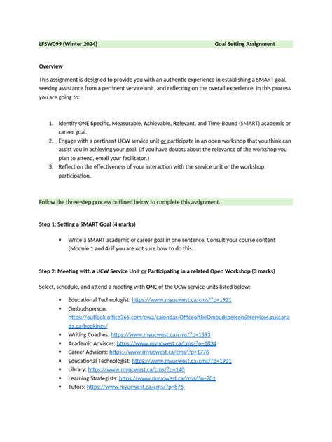 Goal Setting Assignment Instructions B Pdf