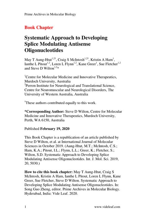 Pdf Systematic Approach To Developing Splice Modulating Antisense