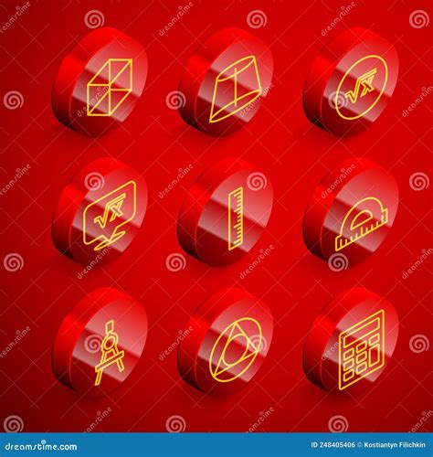 Set Line Geometric Figure Cube Square Root Of X Glyph Ruler Protractor Drawing Compass And