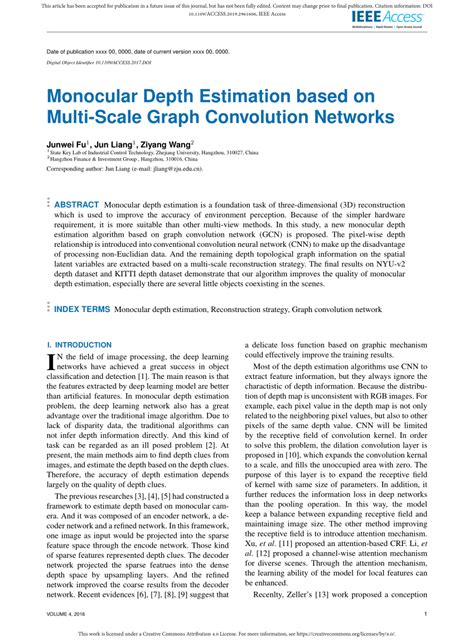 Pdf Monocular Depth Estimation Based On Multi Scale Graph Convolution