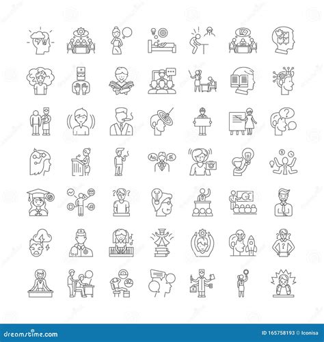 Brainstorming Linear Icons Signs Symbols Vector Line Illustration Set Stock Vector