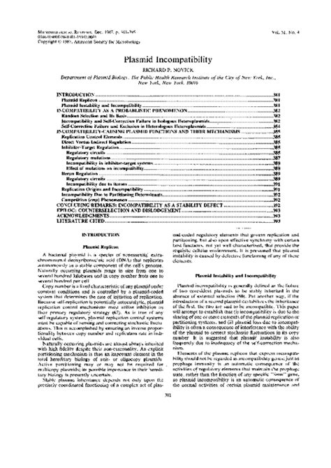 Pdf On Plasmid Incompatibility