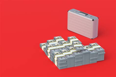 금속 가방 근처 돈의 힙 큰 승리 국제 금융 전송 거래 운영 비즈니스 투자 스타트업 은행 재융자 그랜드 쇼핑 공간을 복사합니다 3d 렌더 3차원 형태에 대한 스톡 사진 및