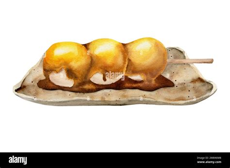 Watercolor Hand Drawn Traditional Japanese Sweets Ceramic Dish With