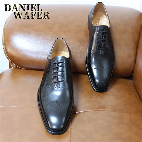 Luxury Italian Oxford Genuine Leather Shoes Brogue Fashion Wing Tip