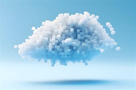 Abstract 3d Cloud Of Floating White Cubes Against Blue Sky Stock