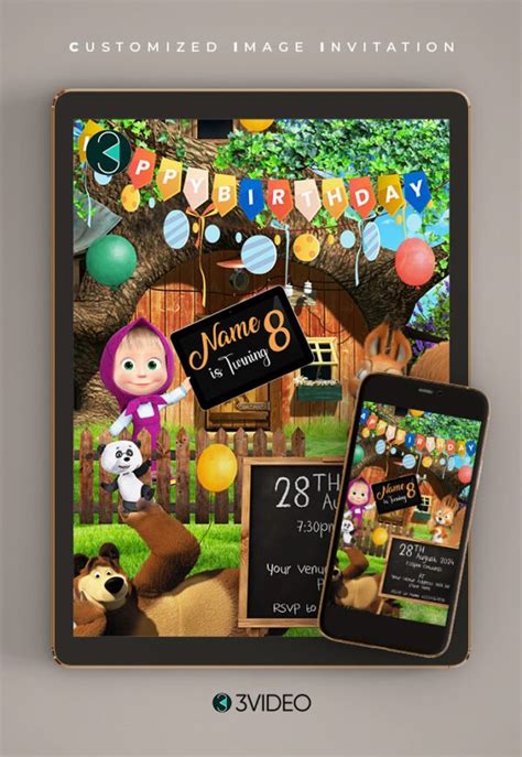 Masha And The Bear Birthday Invitation Card Online 3video
