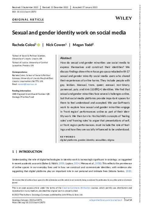 Pdf Sexual And Gender Identity Work On Social Media