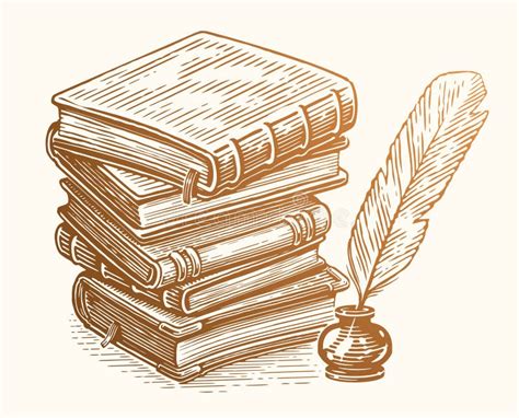 Old Feather Quill Ink Pen With Inkwell And Old Books Education Concept