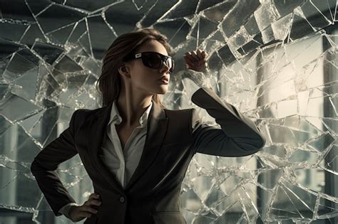 Successful Businesswoman Breaking Glass Ceilings Premium Ai Generated