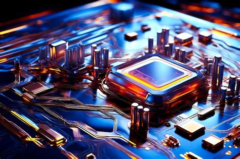 Abstract Futuristic Motherboard With Glowing Chip Premium Ai Generated Image