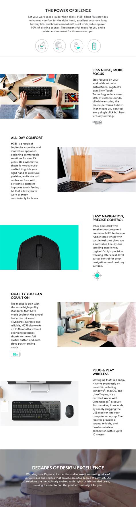 Logitech M Silent Plus Wireless Optical Mouse Black Msy Com Au