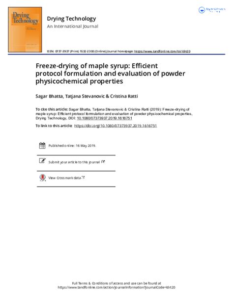 pdf freeze drying of maple syrup efficient protocol formulation and