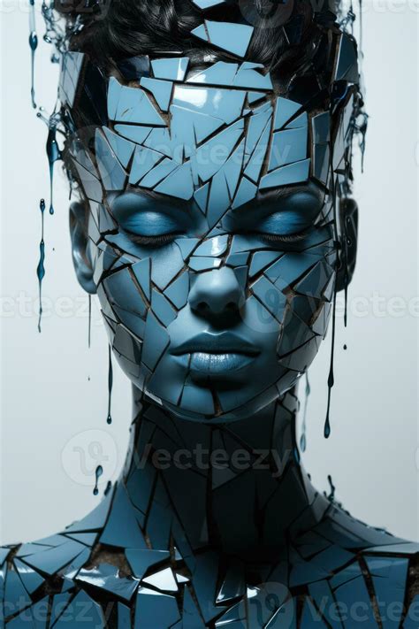 A Fragmented Mirror Reflecting Distorted Self Image Isolated On A White
