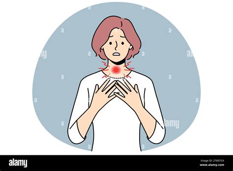 Unhealthy Young Woman Suffer From Thyroid Problems Unhappy Sick Female Struggle With