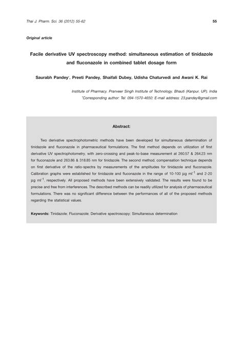 Pdf Facile Derivative Uv Spectroscopy Method Simultaneous Estimation