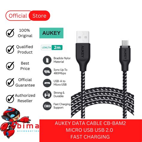 Jual Kabel Charger Micro USB 2A 2 0 2Meter Braided Nylon Data Cable AUKEY CB BAM2 Shopee Indonesia